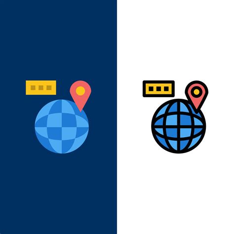 World Map Navigation Location Icons Flat And Line Filled Icon Set Vector Blue Background