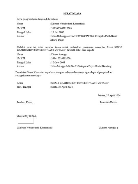 Surat Kuasa Penukaran Tiket Shani Pdf Surat Kuasa Penukaran Tiket Shani Pdf