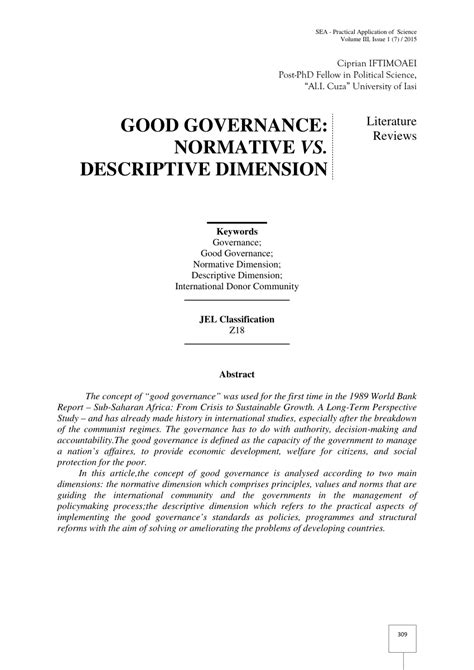 Pdf Good Governance Normative Vs Descriptive Dimensions