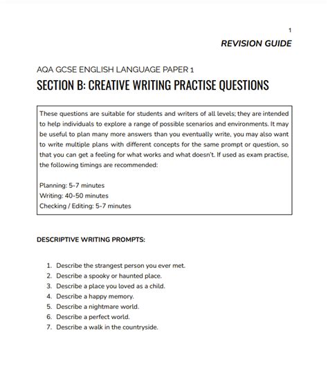 Creative Writing Questions Aqa Gcse English Language Paper 1 Section B Teaching Resources