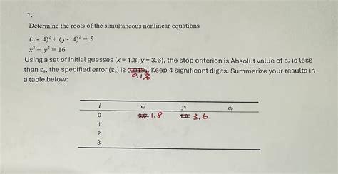 Solved Determine The Roots Of The Simultaneous Nonlinear