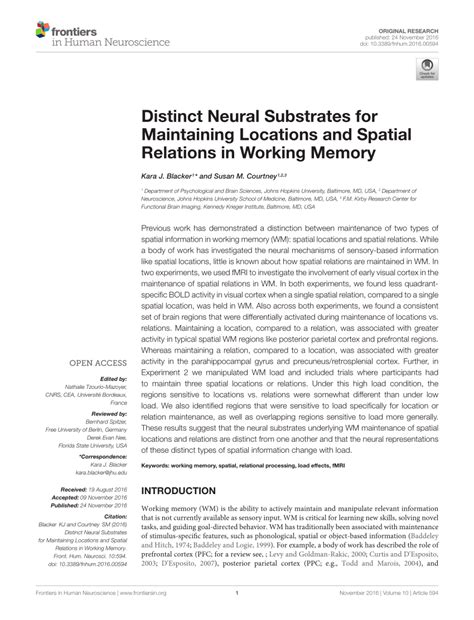 Pdf Distinct Neural Substrates For Maintaining Locations And Spatial