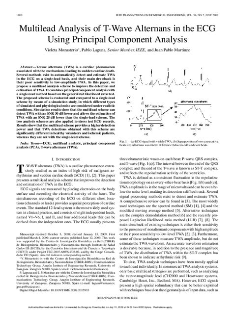 Pdf Multilead Analysis Of T Wave Alternans In The Ecg Using Principal
