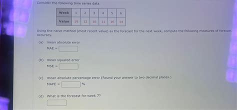 solved consider the following time series data week 1 2 3 4 5 6
