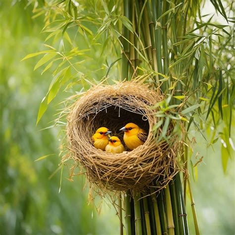 Weaver Birds Nest On Bamboo Tree In Nature Outdoor Ai Generated Premium AI Generated Image