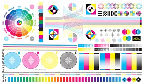 Set Illustration Of Cmyk Print Test Calibration Chart For Ctp Printing