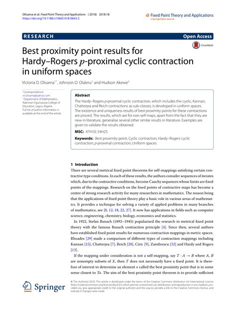 Pdf Best Proximity Point Results For Hardy Rogers P Proximal Cyclic Contraction In Uniform Spaces