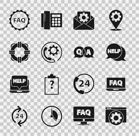 Set Browser Setting Laptop And Faq Speech Bubble With Text Help Envelope Telephone 24 Hours