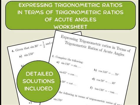 Expressing Trigonometric Ratios In Terms Of Trigonometric Ratios Of Acute Angles Worksheet