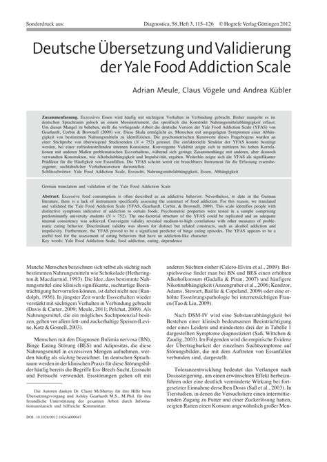 Pdf German Translation And Validation Of The Yale Food Addiction Scale