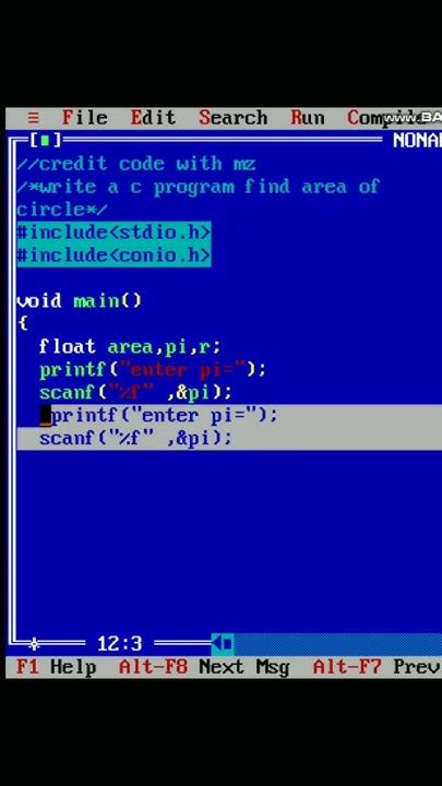 Write A C Program Find Area Of Circlepart 10shorts Coding Youtube