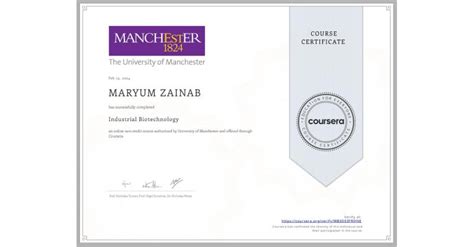 Maryum Zainab On Linkedin Completion Certificate For Industrial Biotechnology
