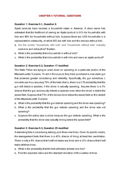 Chapter 5 Tutorial Questions Chapter 5 Tutorial Questions Question 1