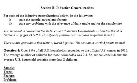 Section B Inductive Generalizations For Each Of The