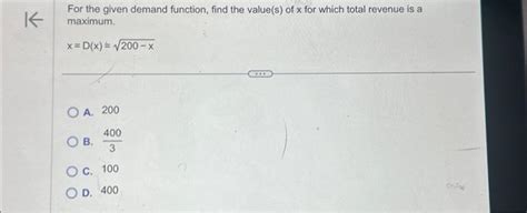 solved for the given demand function find the value s of x