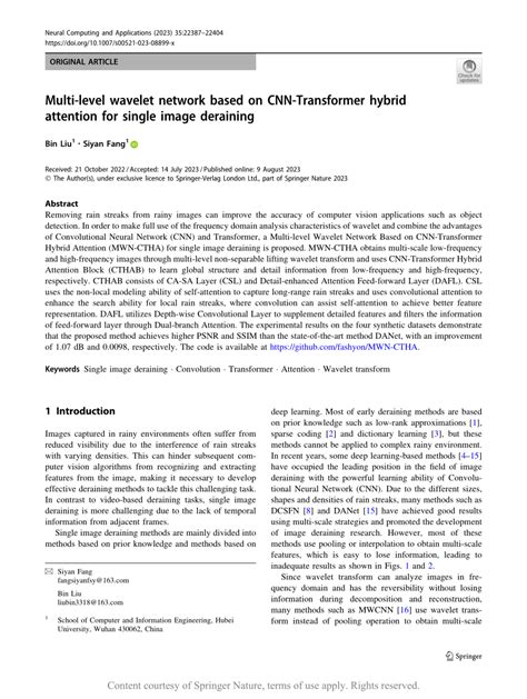 Multi Level Wavelet Network Based On Cnn Transformer Hybrid Attention