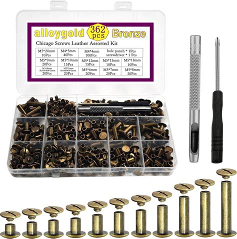 Alloygold 362 Pcs Bronze Chicago Screws Leather Rivets