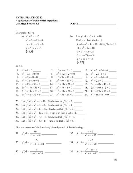 Applications Of Polynomial Expressions Worksheet For 9th 11th Grade