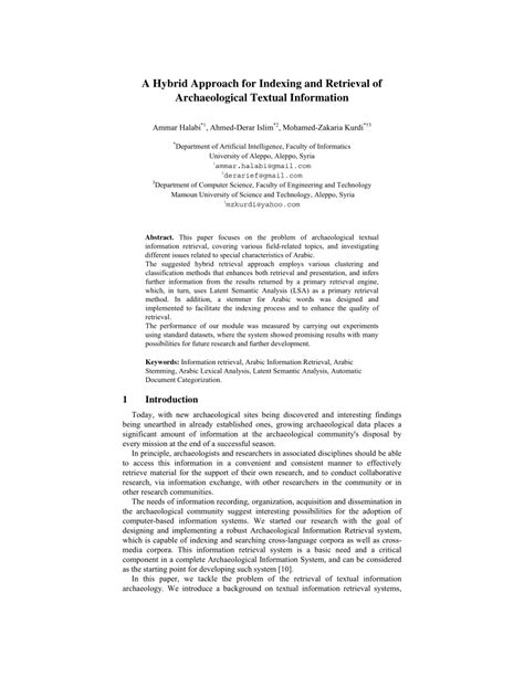 Pdf A Hybrid Approach For Indexing And Retrieval Of Archaeological