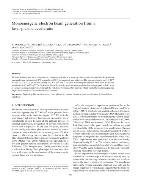 Pdf Monoenergetic Electron Beam Generation From A Laser Plasma