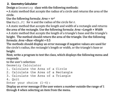 Solved 2 Geometry Calculator Design A Geometry Class With