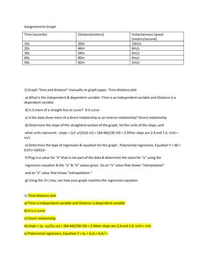 Lab Procedure Excel Graphing And Linear Regression And Graphing