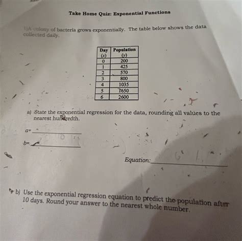 solved take home quiz exponential functions []a colony of bacteria
