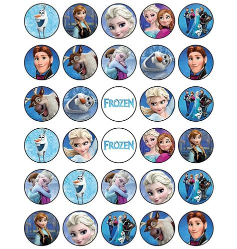 식용 컵케이크 토퍼 30개 겨울왕국 테마 안나와 엘사 파티 식용 케이크 장식 컬렉션 웨이퍼 시트에 자르 티몬