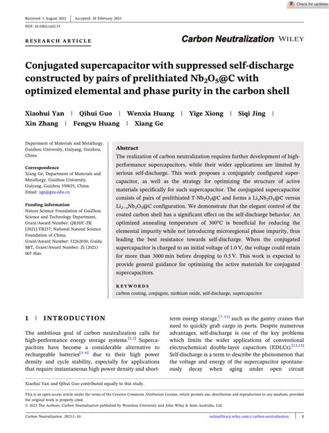 Pdf Conjugated Supercapacitor With Suppressed Self‐discharge Constructed By Pairs Of