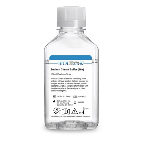 Biologix® Sodium Citrate Buffer 10x Ph60 500ml Bottle 10 Bottles