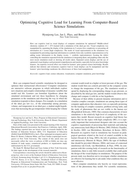 Pdf Optimizing Cognitive Load For Learning From Computer Based