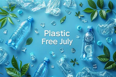 An Illustrative Work Of Plastic Free July Over A Blue Backdrop And A