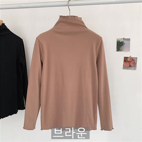 안 피치기모 프릴 반폴라 무지 데일리 기본 폴라 티셔츠