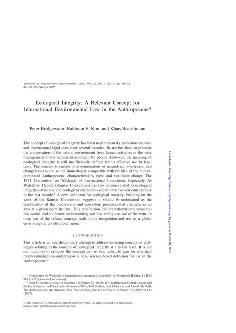 Pdf Ecological Integrity A Relevant Concept For International