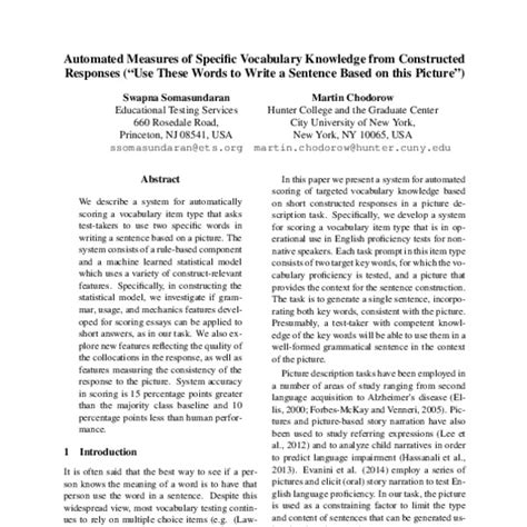 Automated Measures Of Specific Vocabulary Knowledge From Constructed