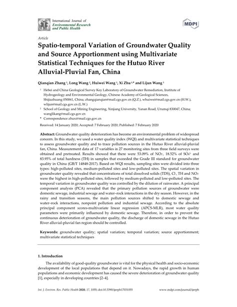 Pdf Spatio Temporal Variation Of Groundwater Quality And Source Apportionment Using