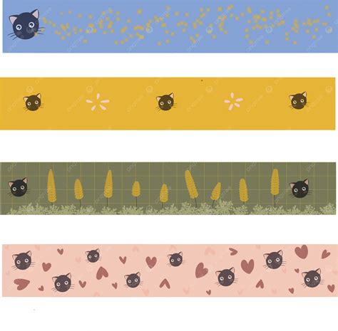 귀여운 고양이 일러스트 테마가 있는 와시 테이프 Png 무료 다운로드 노트 메모 손으로 그린 스티커 장식 종이 와시 테이프 귀여운 고양이 테마 워시 테이프 클립 아트