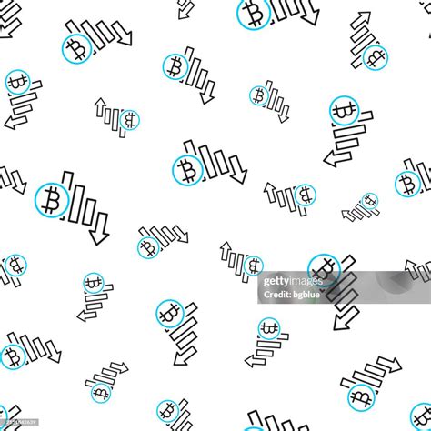 Bitcoin Rate Decrease Seamless Pattern Line Icons On White Background