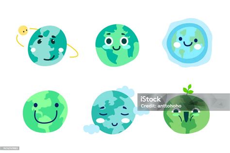 귀여운 지구 일러스트 세트 다른 재미있는 지구 얼굴을 가진 손으로 그린 벡터 낙서 0명에 대한 스톡 벡터 아트 및 기타 이미지 0명 감정 개념 Istock