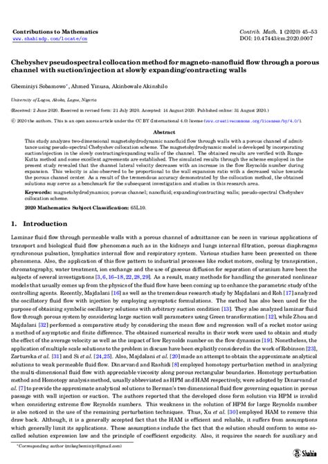Pdf Chebyshev Pseudospectral Collocation Method For Magneto Nanofluid