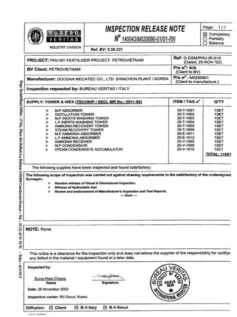 Inspection Release Note Pdf
