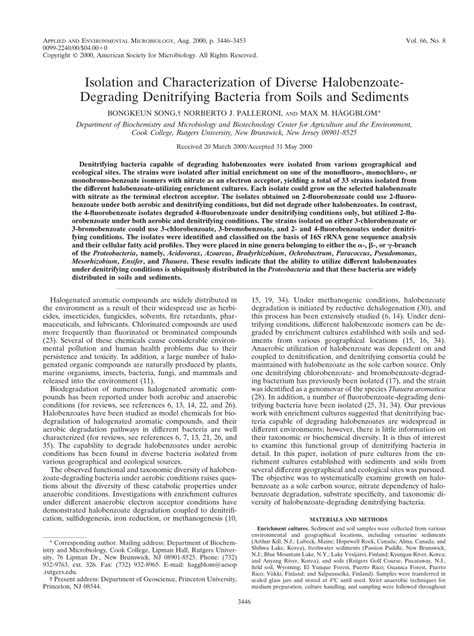Pdf Isolation And Characterization Of Diverse Halobenzoate Degrading Denitrifying Bacteria