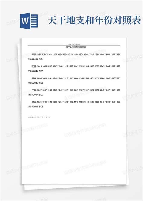 天干地支和年份对照表word模板下载编号lnxoybxk熊猫办公
