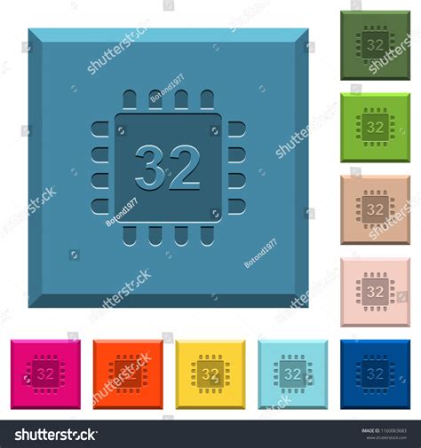 microprocessor 32 bit architecture engraved icons stock vector royalty