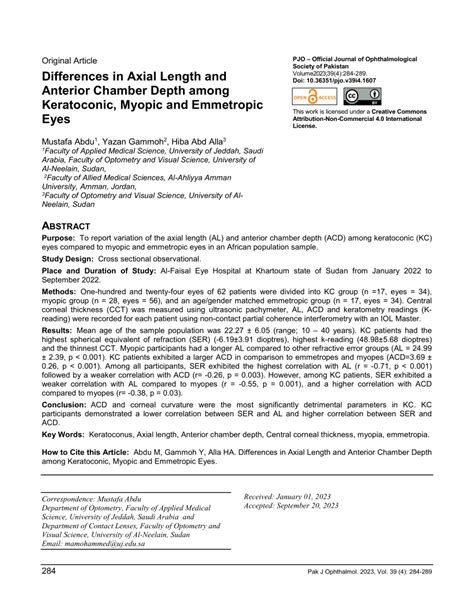Pdf Differences In Axial Length And Anterior Chamber Depth Among
