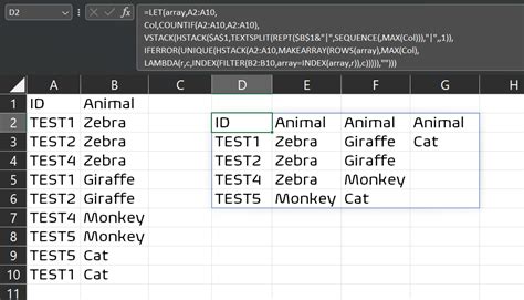 how can i return unique values horizontally based off another list on