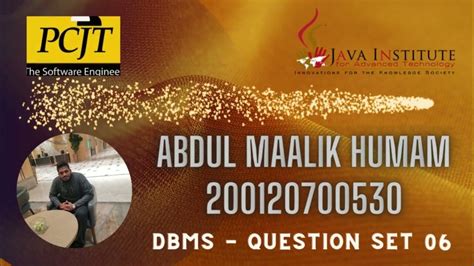 dbms question set 06 java institute abdul maalik humam youtube