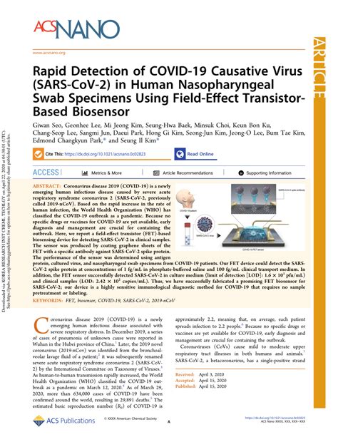 PDF Rapid Detection Of COVID Causative Virus SARS CoV In Human Nasopharyngeal Swab