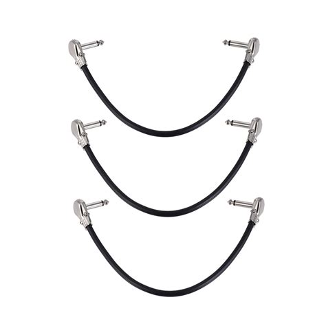 Ammoon 3 Pack Of 12in 30cm Guitar Effect Pedal Patch Cables 1 4 Silver Right Angle Plug With