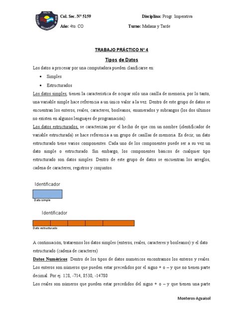 Tipos De Datos Identificadores Constantes Y Variables Pdf Tipo De